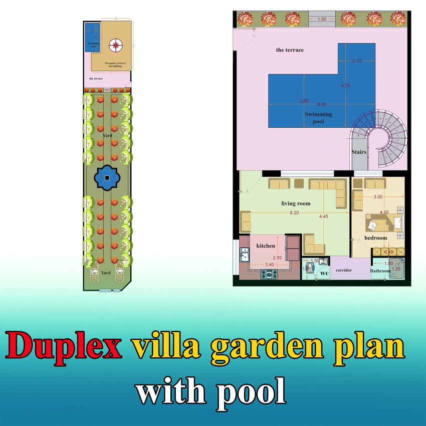 Duplex villa garden plan with pool - ArchitectLux